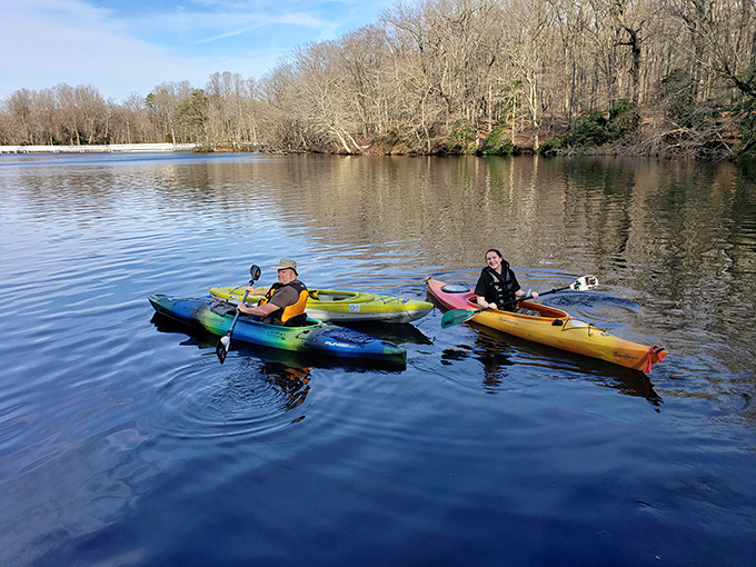 Winter kayaking at Killens Pond—where the water's cold but the adventure's worth every paddle stroke.