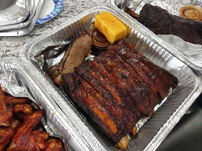A barbecue platter that hits all the right notes: ribs with perfect bark, brisket with that telltale smoke ring, and sides that refuse to be overshadowed.