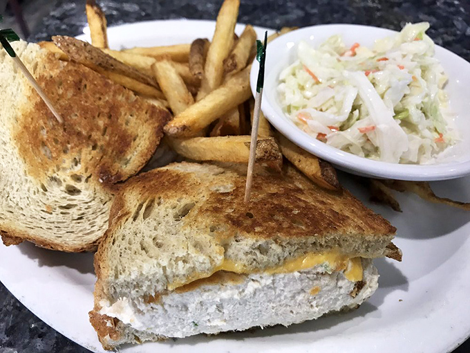 This tuna melt isn't just lunch—it's therapy on a plate, with perfectly toasted bread, melty cheese, and a side of nostalgia.