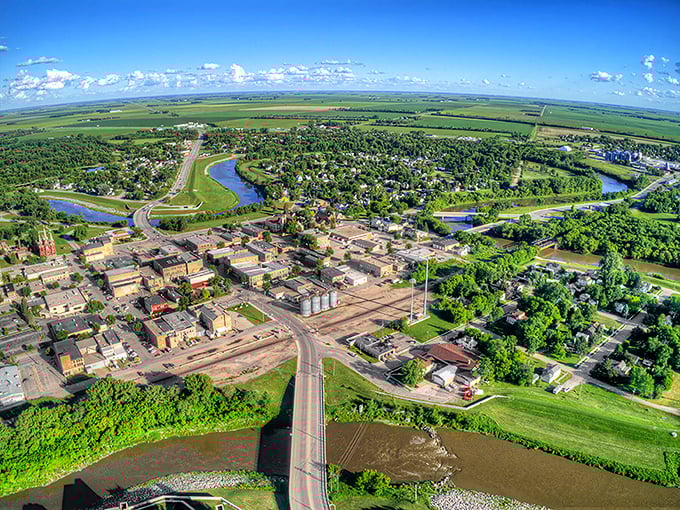 Crookston's sunset-kissed downtown glows with possibility for retirees seeking affordable living in Minnesota's heartland.