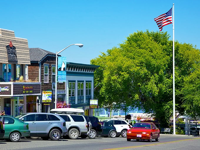 Friday Harbor’s waterfront scene is a postcard come to life – boats bobbing, flags flying, and a salty breeze.