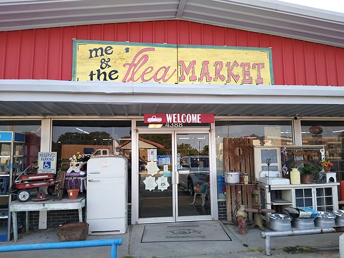 The cheerful red exterior of Me & the Flea Market practically shouts "Come in and find something wonderful!" Hard to resist that invitation!