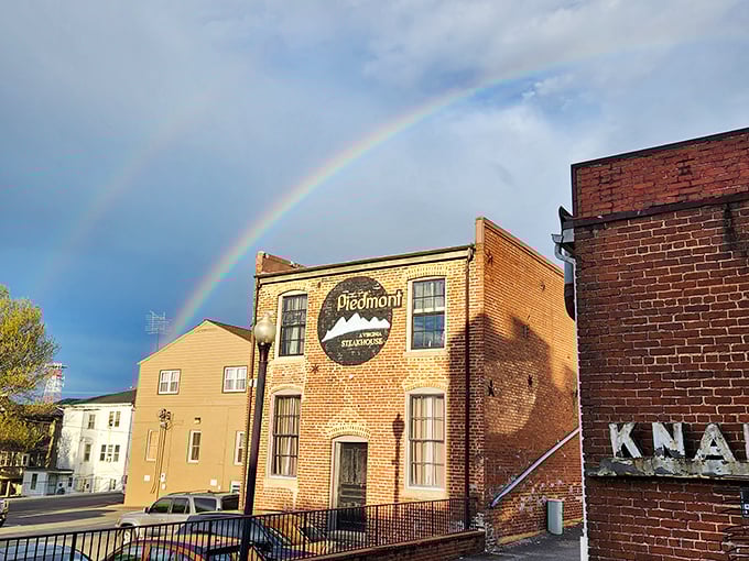 A rainbow points the way to Piedmont Steakhouse – nature's own recommendation for where to find heavenly beef.