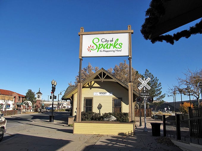 Sparks welcomes visitors with its cheerful yellow train station – a nod to its railroad roots and small-town hospitality.