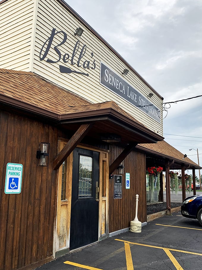 The rustic wooden exterior of Bella's might be humble, but it houses steaks ambitious enough to match those Finger Lakes views.