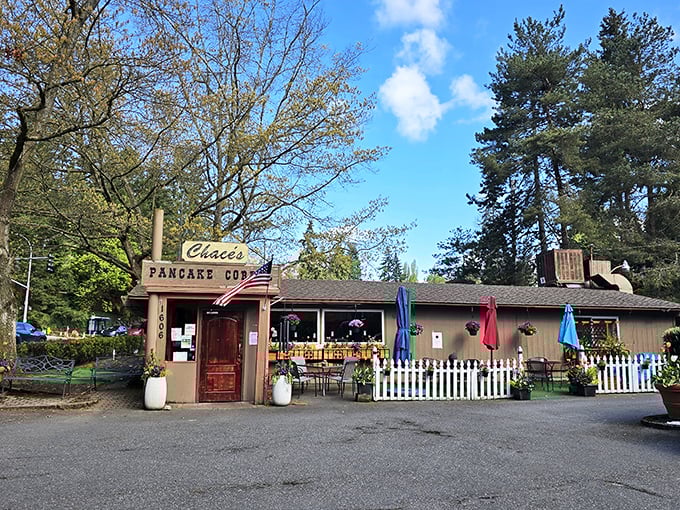 Behind that charming wooden door lies pancake paradise – where maple syrup flows and diet plans go to die.