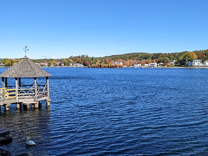 The lakeside gazebo in Meredith offers front-row seats to nature's greatest show – water views that make social media filters completely unnecessary.