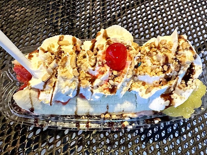 Banana splits at Custard's aren't just desserts—they're architectural achievements with foundations of fruit and buttresses of whipped cream.