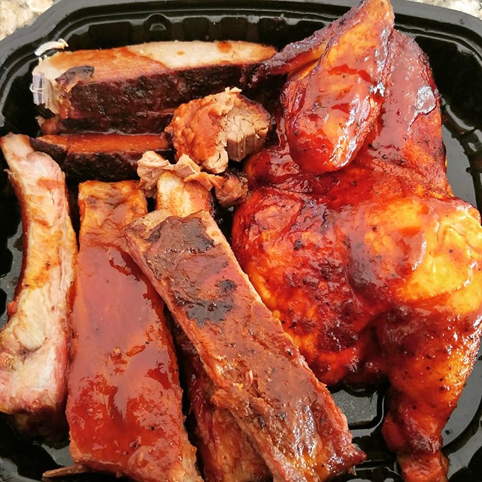Barbecue perfection on display: that smoke ring on the ribs is like nature's way of saying "you're welcome." 