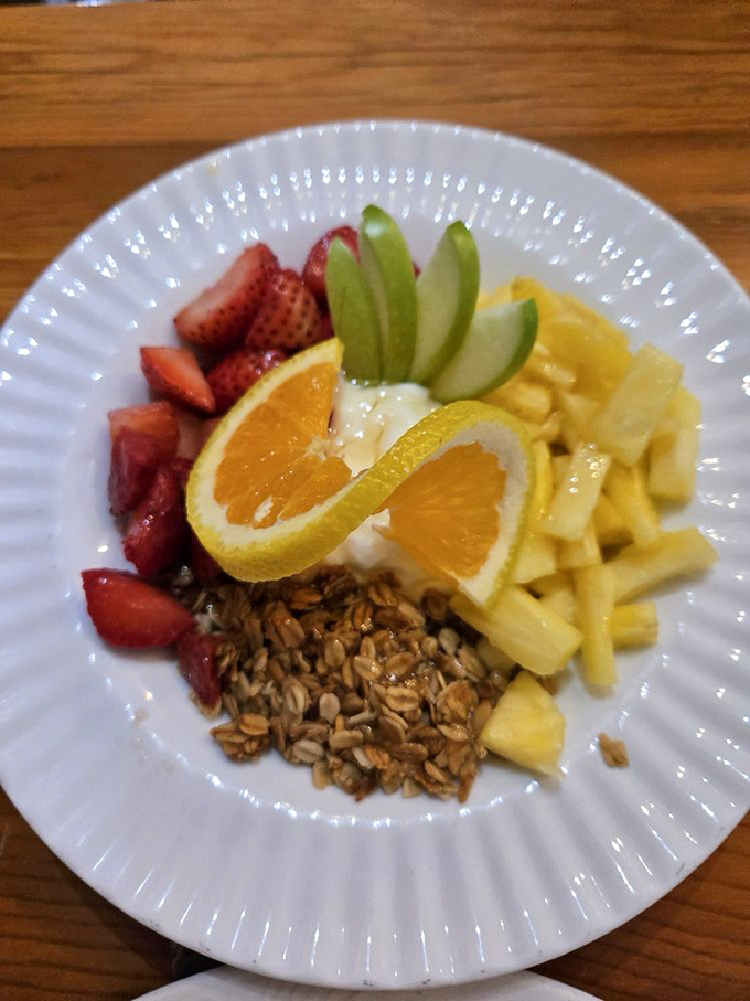 Nature's candy arranged with the precision of a jeweler. This fruit parfait proves healthy eating needn't be a punishment.
