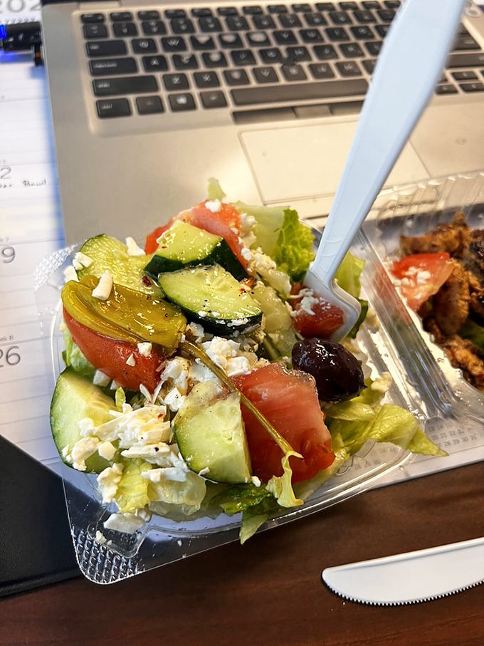 A Greek salad that could convert even the most dedicated carnivore. Those chunks of feta aren't just cheese—they're little Mediterranean flavor bombs waiting to detonate.