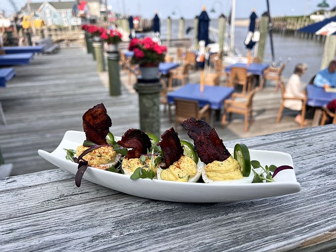 Deviled eggs get the VIP treatment with bacon that's been to finishing school. These aren't your grandmother's potluck appetizers.
