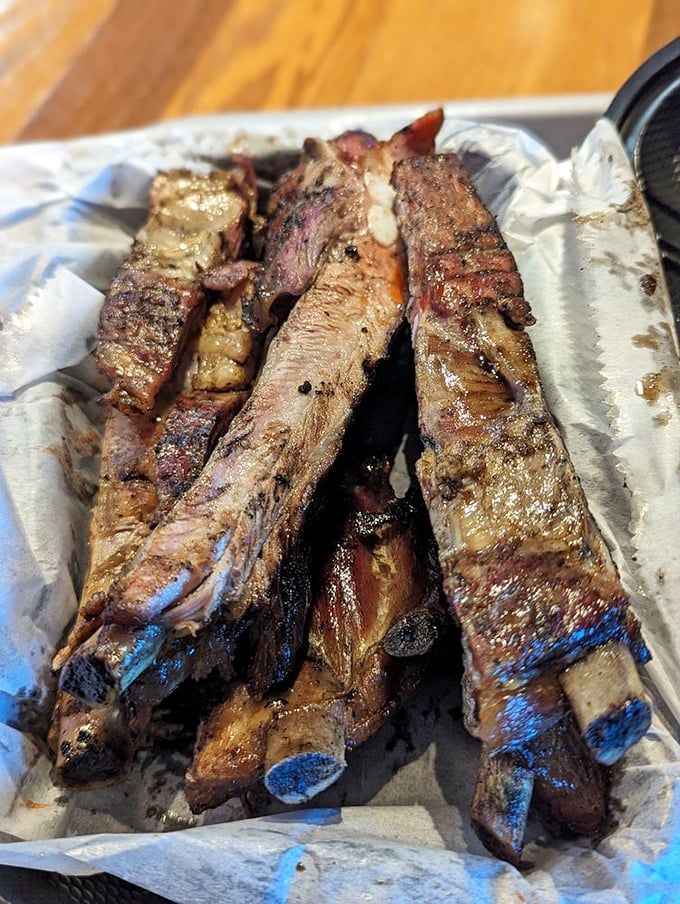 Barbecue artistry at its finest. These ribs have the perfect lacquer of sauce—like edible stained glass for carnivores.