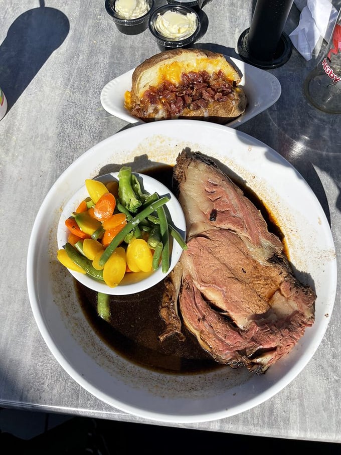 Served with colorful seasonal vegetables, this prime rib isn't just dinner—it's the reason GPS was invented. Worth every mile of the journey.