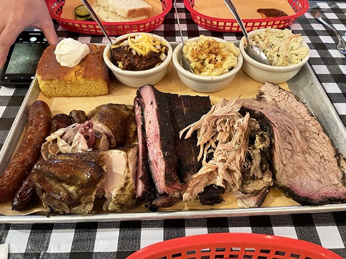 Barbecue nirvana: a tray loaded with every smoked delight Jack's offers, plus sides that refuse to be mere afterthoughts.
