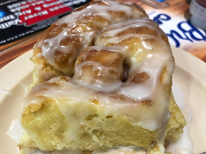 This isn't just a cinnamon roll—it's what morning dreams are made of. Gooey, warm, and draped in icing that doesn't know the meaning of moderation.
