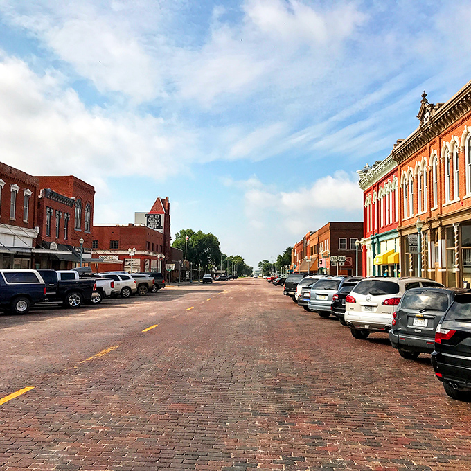 Main Street America at its finest. These brick buildings have weathered a century of booms and busts while maintaining their dignified charm.