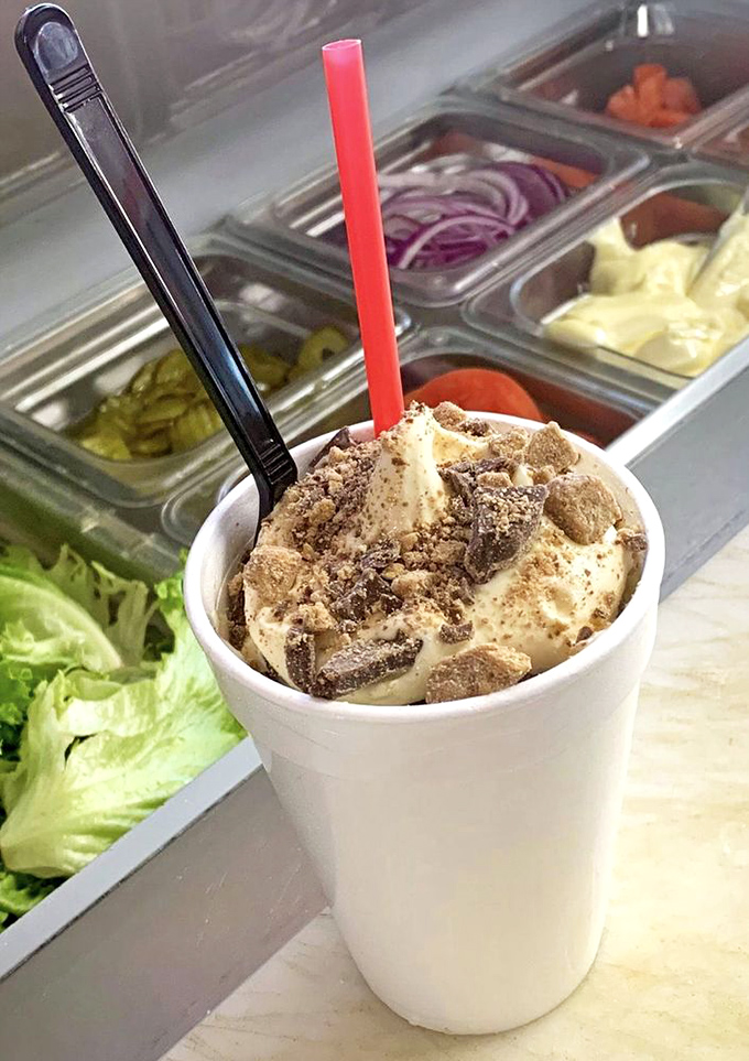 This isn't just a milkshake – it's a Reese's masterpiece that makes you wonder why peanut butter and chocolate aren't officially recognized as superfoods.