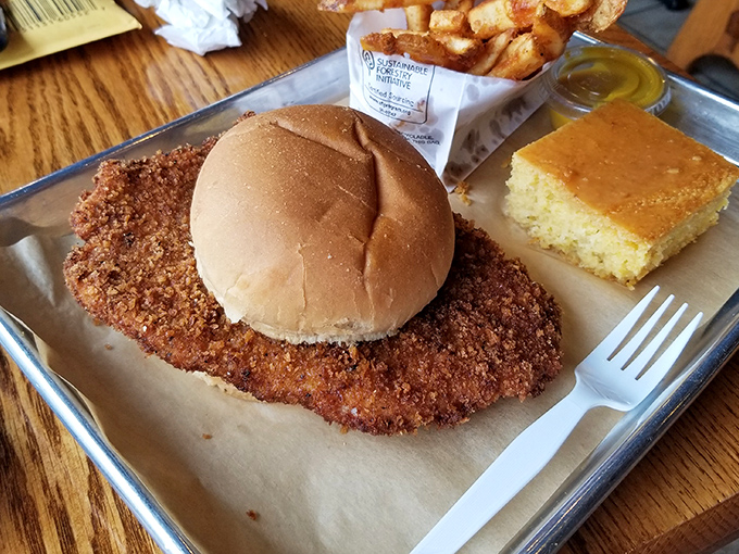 This isn't just a sandwich—it's an engineering marvel of crispy breading, soft bun, and the promise that napkins were mankind's greatest invention.