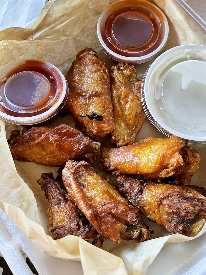 Wings that don't just fly—they soar with flavor, accompanied by dipping sauces that make you question why you'd ever eat anything else.