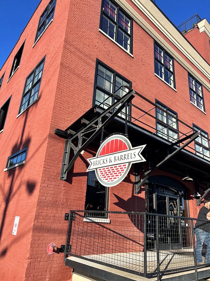 Bricks & Barrels' striking red exterior stands out in Charleston – a bold promise that matches the bold flavors inside.