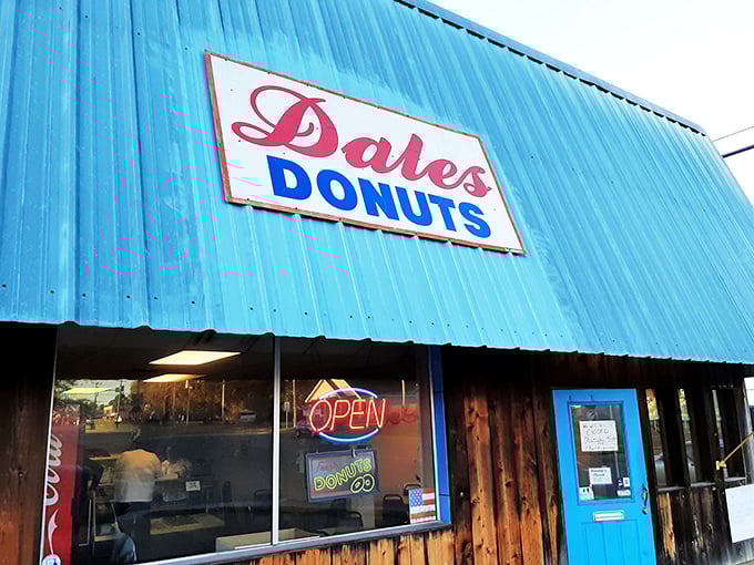 Dale's bright blue awning stands out like a sapphire in Benton's crown – a colorful promise of fried dough perfection.