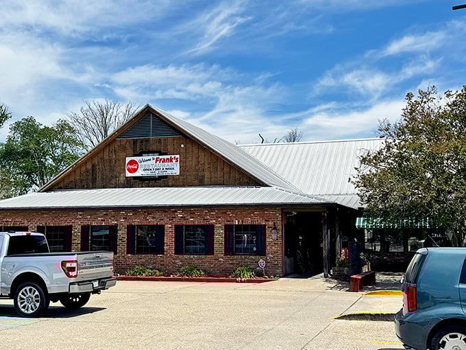 Frank's rustic wooden and brick exterior promises the kind of country cooking that makes you want to unbutton your pants afterward.