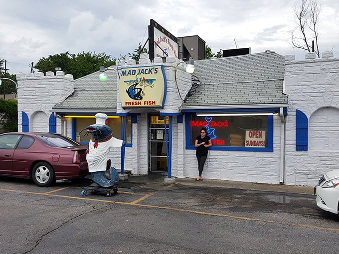 Mad Jack's castle-like white building with its giant fish statue is the quirky seafood kingdom every town needs.