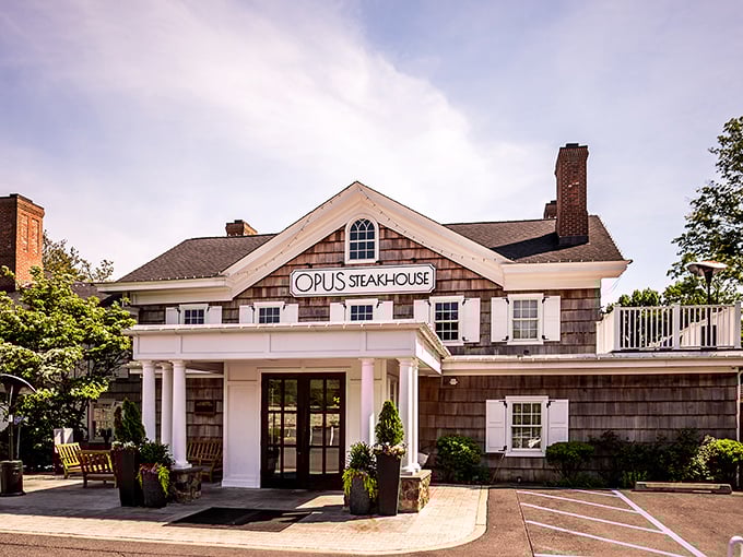 Opus looks like the Hamptons mansion that beef built—a temple to great steaks disguised as Colonial architecture.