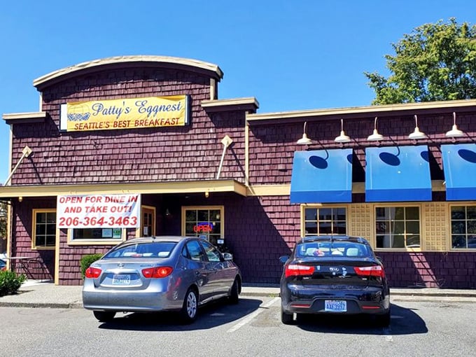 "Seattle's Best Breakfast" isn't just a sign – it's a declaration of delicious intent backed by eggs-traordinary evidence.