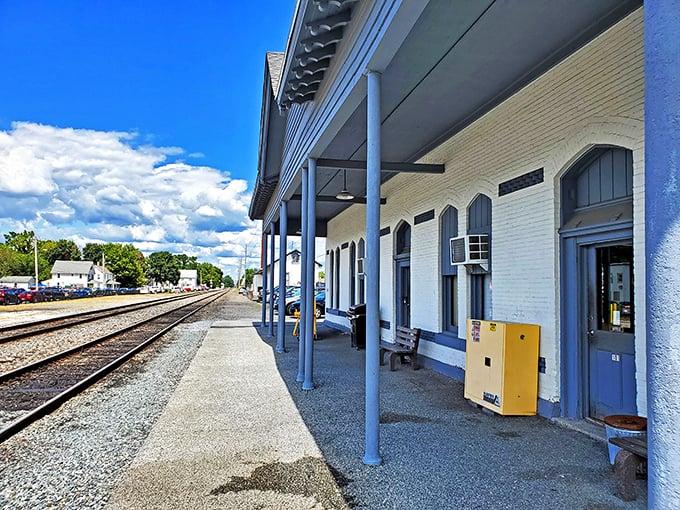 The historic Harrington train station stands as a reminder of simpler times—much like the town's refreshingly simple cost of living.