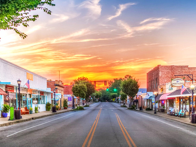 The golden hour transforms Landrum's streets into something magical – no filter needed for this small-town beauty!