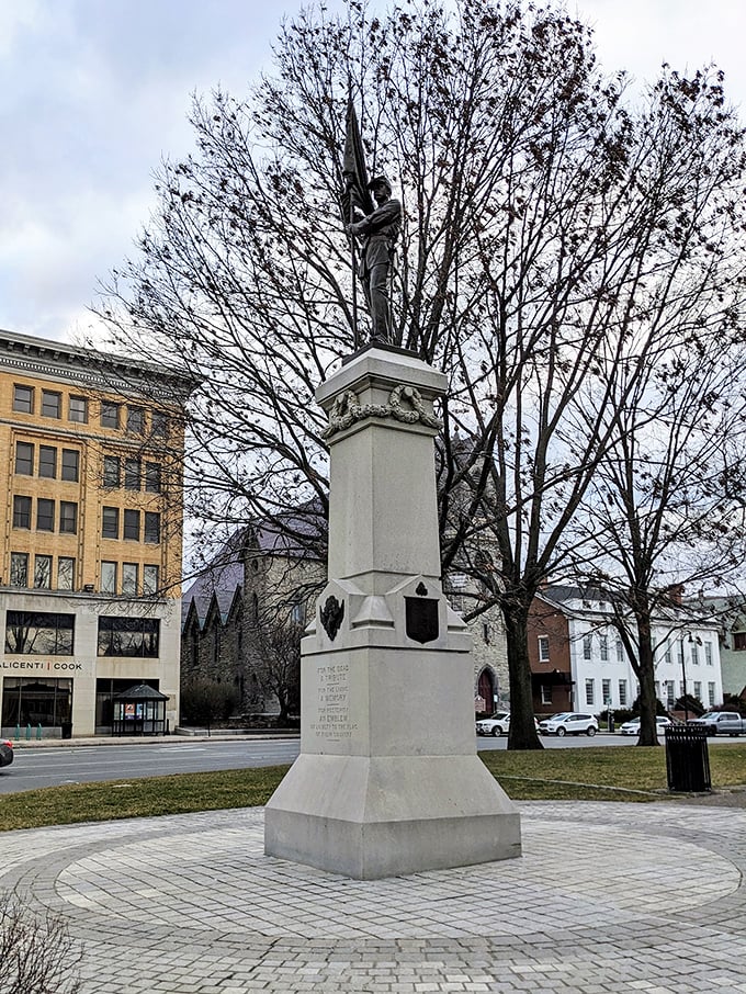 These stately buildings frame streets where seniors find both community connection and budget-friendly living options.