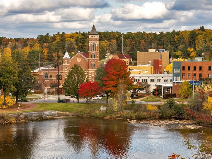 Sunset bathes Ledyard's white church steeple in golden light—small-town New England at prices retirees can afford. 