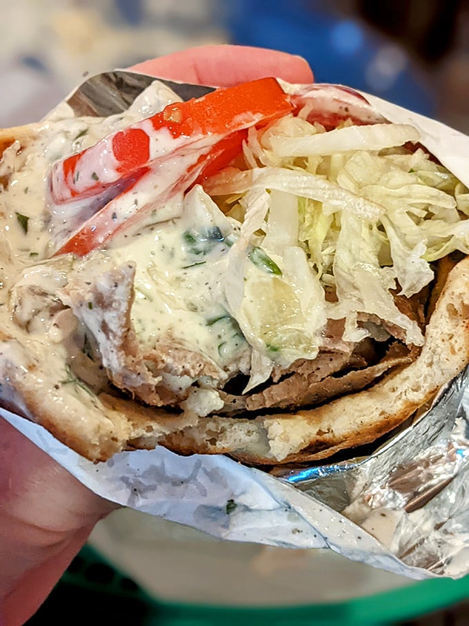 Look at that tzatziki-to-meat ratio! This gyro understands the importance of balance in life – a philosophy you can actually eat.