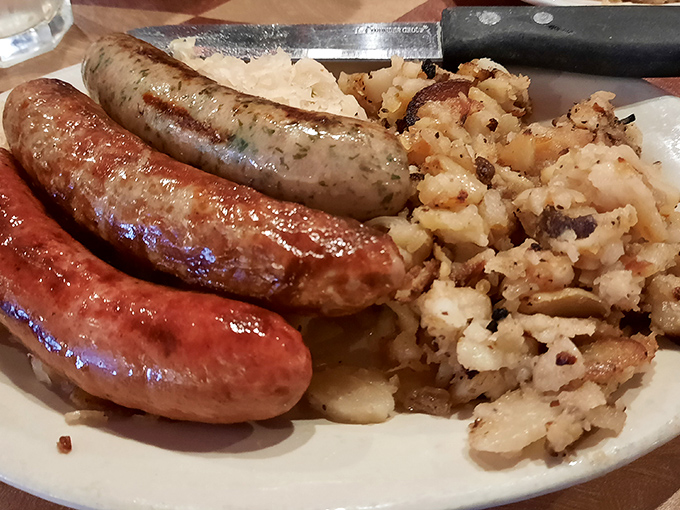 These sausages didn't just wander onto the plate—they were destined to meet those German-style potatoes in a reunion of flavors that would make the Black Forest proud.