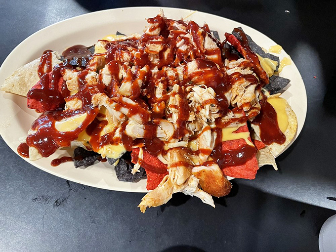 BBQ nachos – proof that innovation in the BBQ world can yield delicious results. A beautiful mess of chips, cheese and smoky protein.