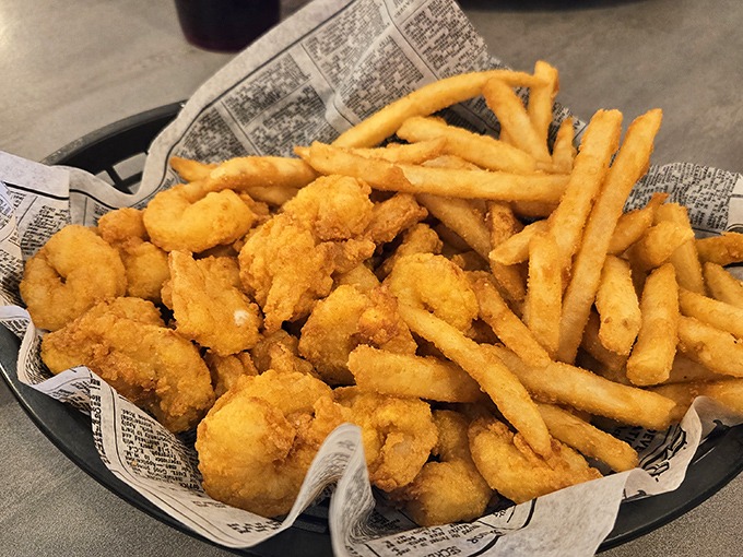 When shrimp and fries share a plate, it's not just a meal—it's a celebration of simplicity done right. Seafood this fresh doesn't need fancy presentation.