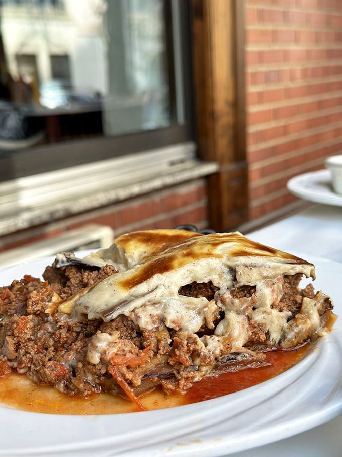 Moussaka: where layers of eggplant, meat, and béchamel come together like the world's most delicious geological formation.