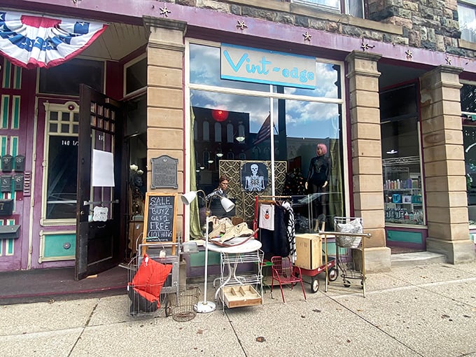 Vint-Edge cleverly combines vintage and cutting edge—sidewalk displays lure passersby with the promise of treasures that didn't fit inside their already-packed shop.