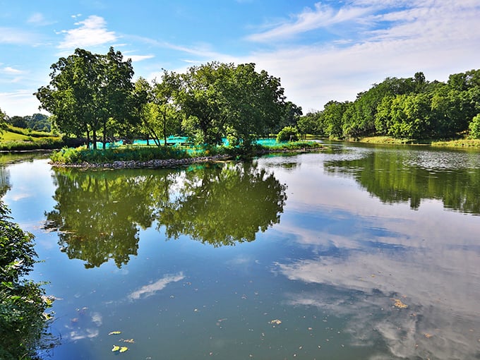 Mirror, mirror on the pond – even Minnesota's clouds seem to pause for a moment of self-reflection in these serene waters.