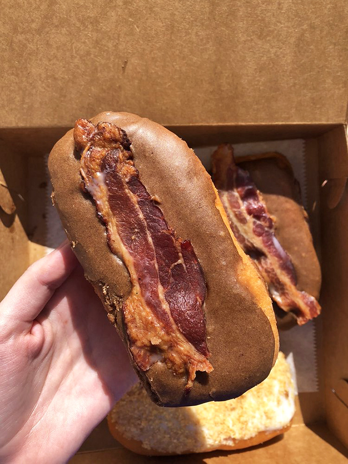 The maple bacon donut that settles the sweet-versus-savory debate with a simple answer: "Why not both?" Breakfast's greatest hits, conveniently combined into handheld form.