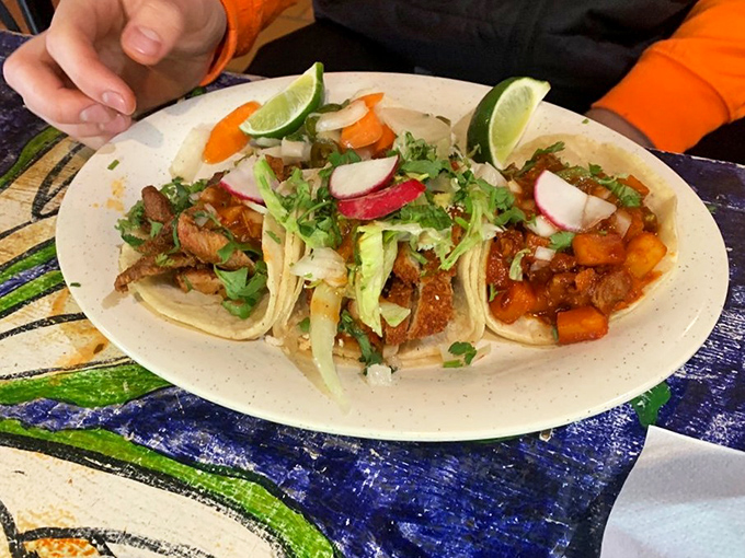 These aren't just tacos—they're edible love letters from Mexico. The cilantro and radish add that perfect fresh counterpoint to the savory fillings.
