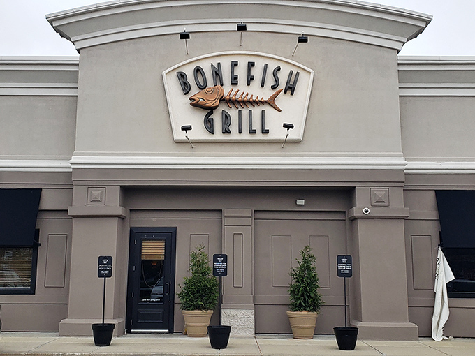 Bonefish Grill's polished exterior hints at upscale casual dining without the pretentious attitude.
