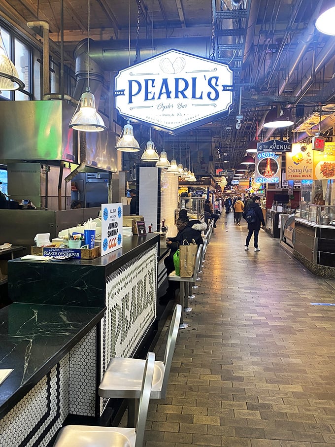 Pearl's Oyster Bar brings ocean treasures to Reading Terminal Market's bustling interior – an island of seafood in a sea of delicious chaos.