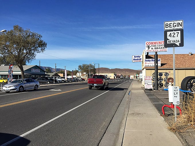 Fernley's main street offers all the essentials without big-city prices – practical living with mountain views included.