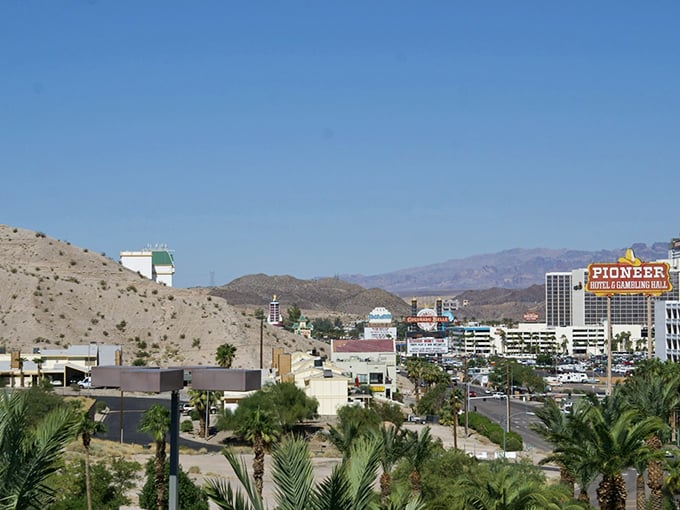 Where the Colorado River meets casino lights – Laughlin's welcome sign promises desert fun with a splash.