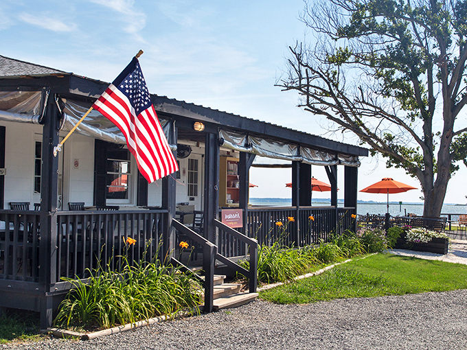 Those orange umbrellas shade some of Virginia's finest seafood—simple picnic tables with million-dollar water views.
