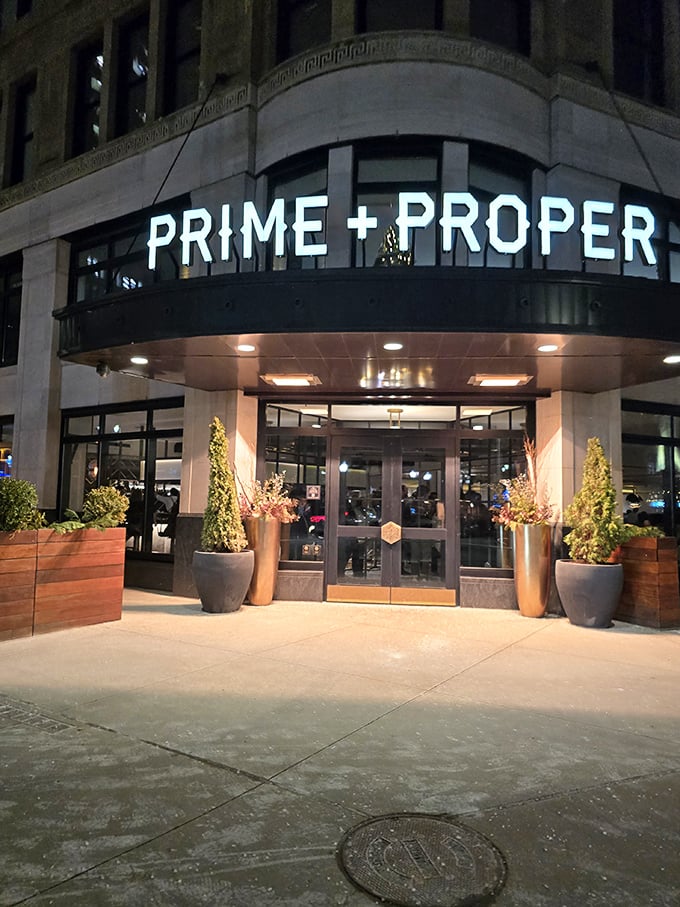 Those glowing letters promise a night of culinary theater where dry-aged beef plays the starring role in downtown Detroit's renaissance.