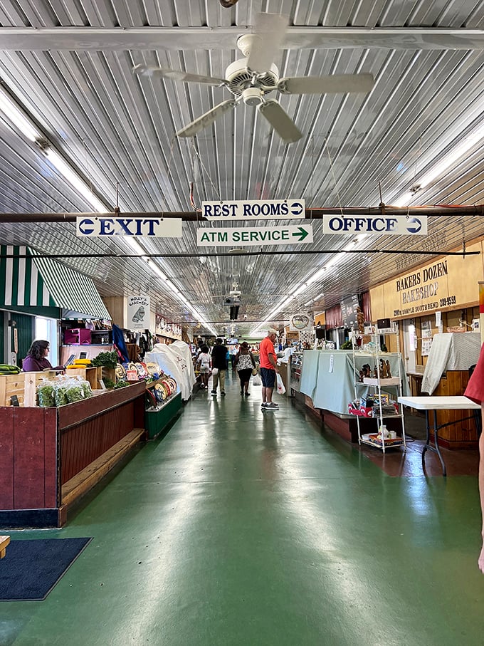 The market's wide aisles invite exploration, while overhead fans keep the treasure-hunting comfortable. A climate-controlled adventure awaits!